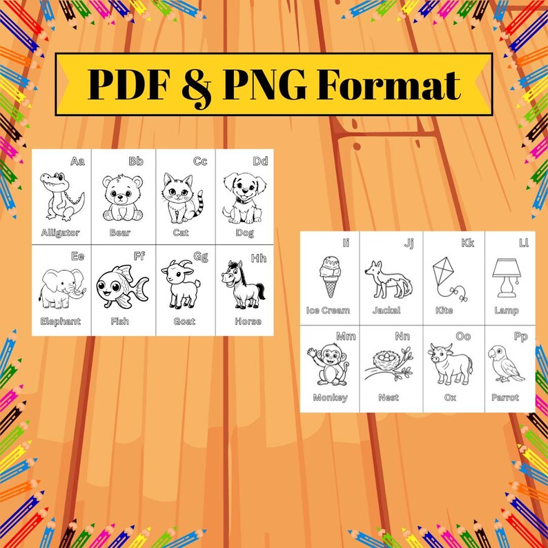 A to Z Coloring Flash Cards Alphabet Learning Printable Kids Preschool ...