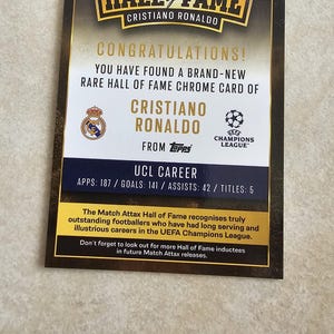 Cristiano Ronaldo Hall of Fame Card - Etsy