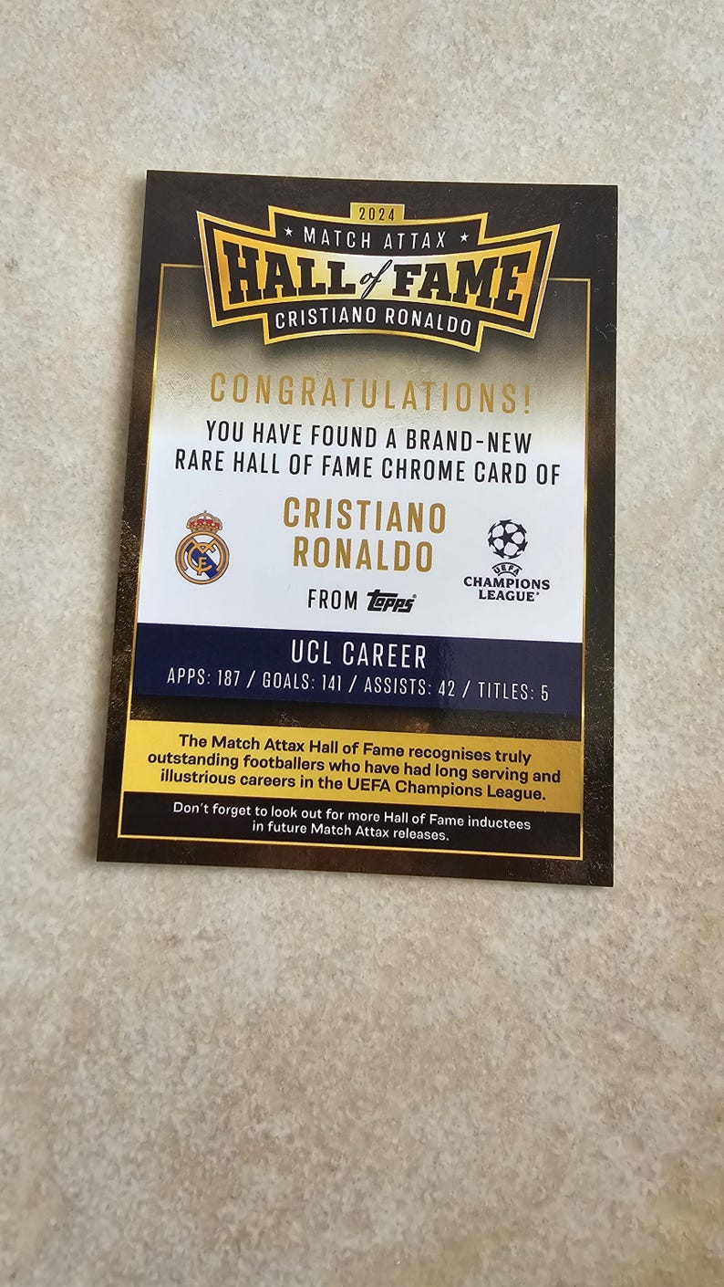 Cristiano Ronaldo Hall of Fame Card - Etsy