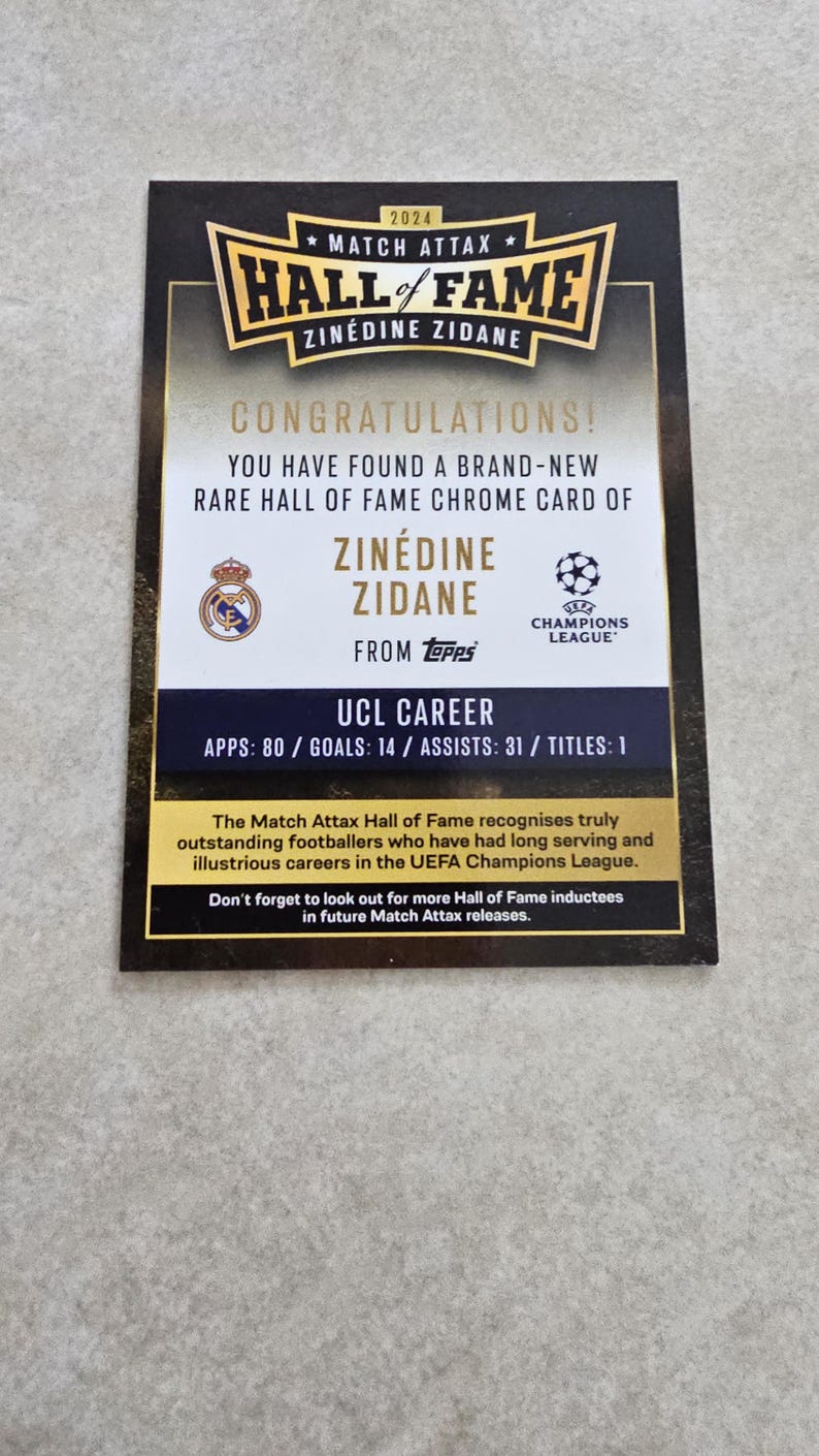 Zinédine Zidane Hall of Fame Card - Etsy