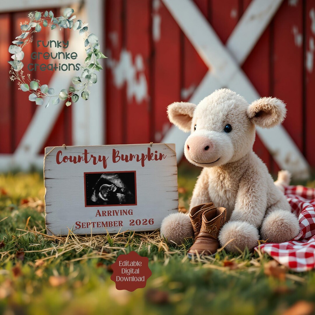 Rustic Barnyard Baby Announcement, Country Bumpkin Pregnancy ...