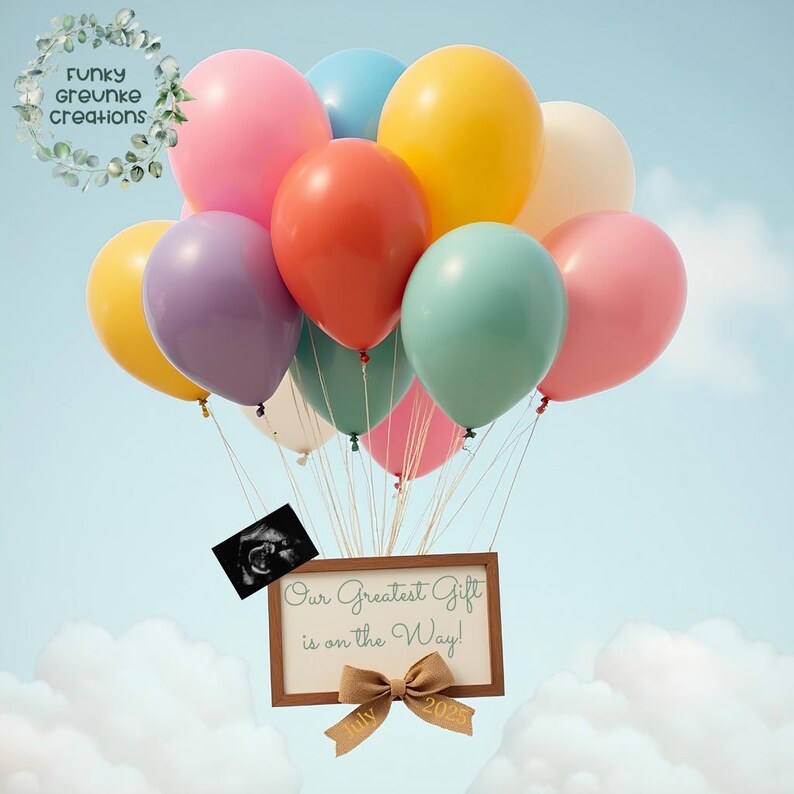 Floating Balloon Baby Reveal: up up and Away Announcement (digital ...