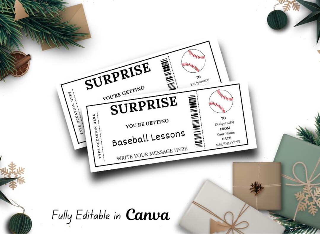 Printable Baseball Ticket Template | Editable Surprise Gift (canva) - Etsy