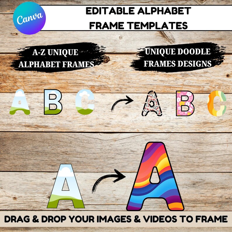 Canva Alphabet Frame Template: Drag & Drop Monogram (digital Download ...