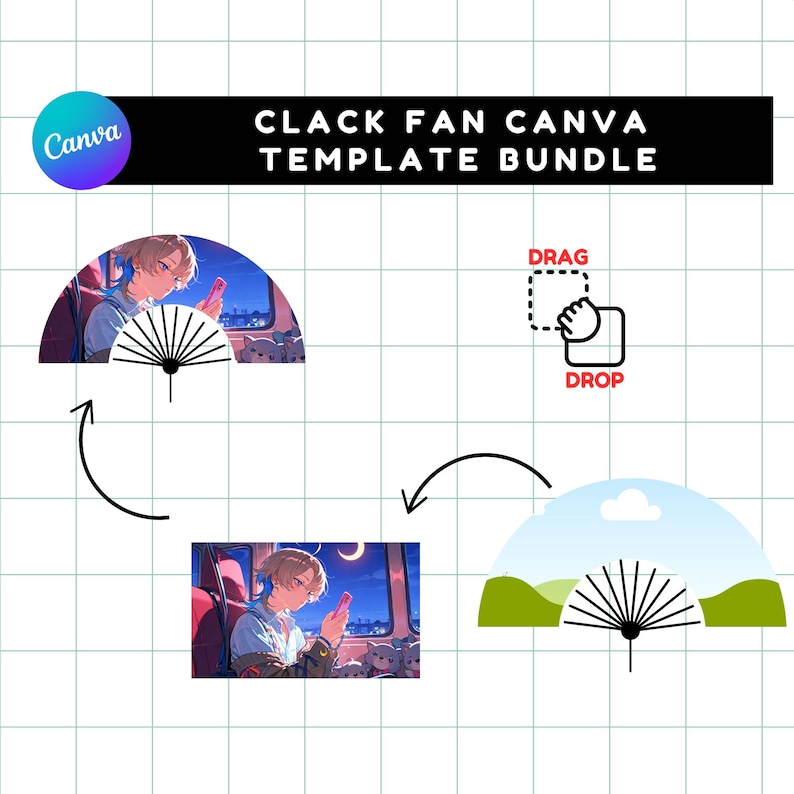 Editable Clack Fan Template | Sublimation Hand Fan, DIY Canva Design ...
