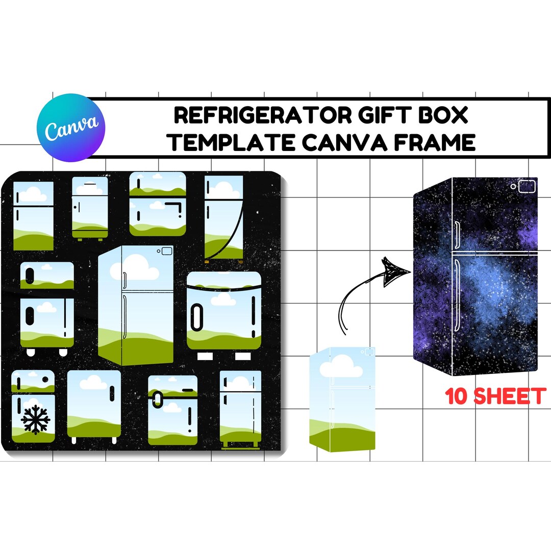Mini Fridge Gift Box Template Canva Frame |refrigerator Template Gift ...