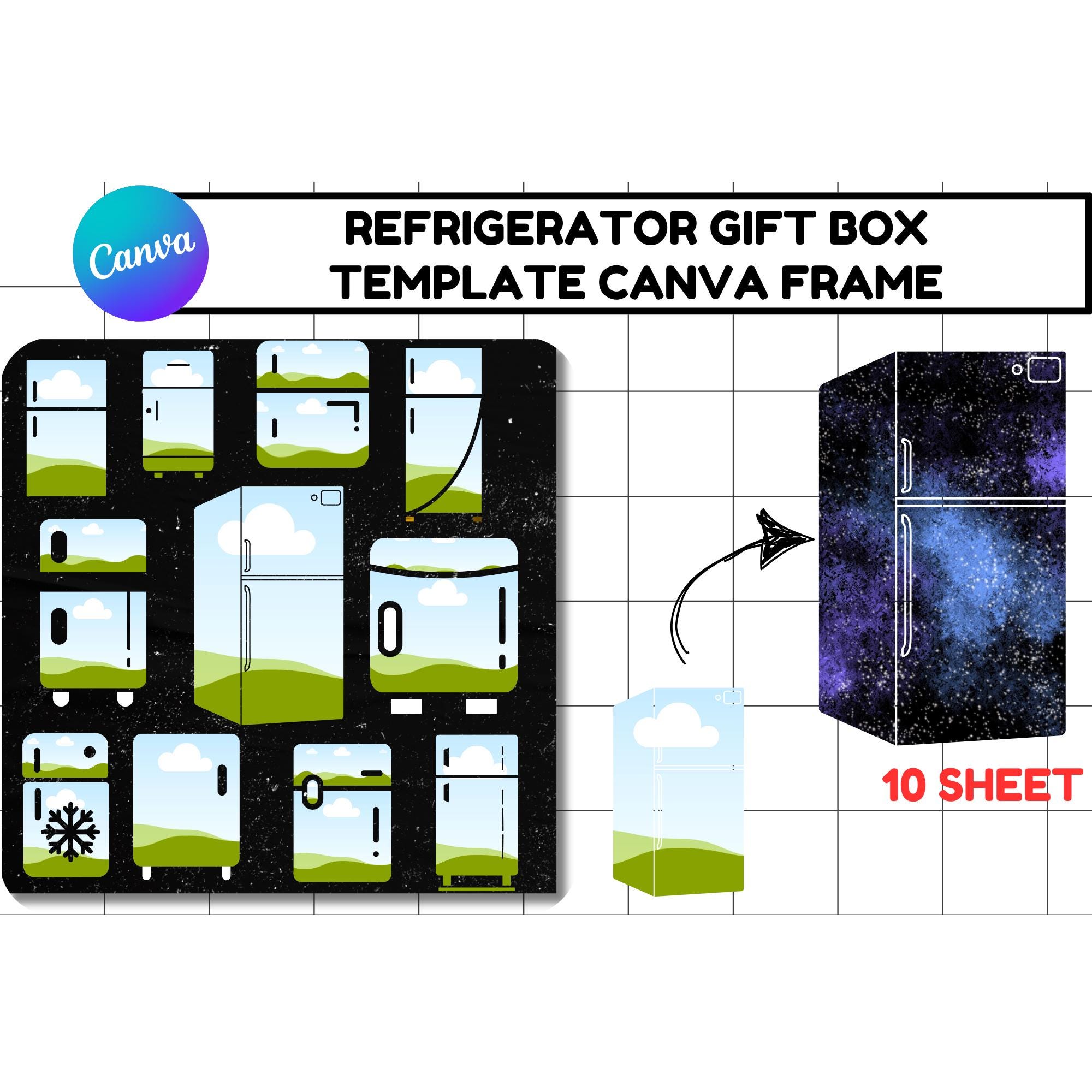 Mini Fridge Gift Box Template: Canva Frame, Foam Board Craft - Etsy