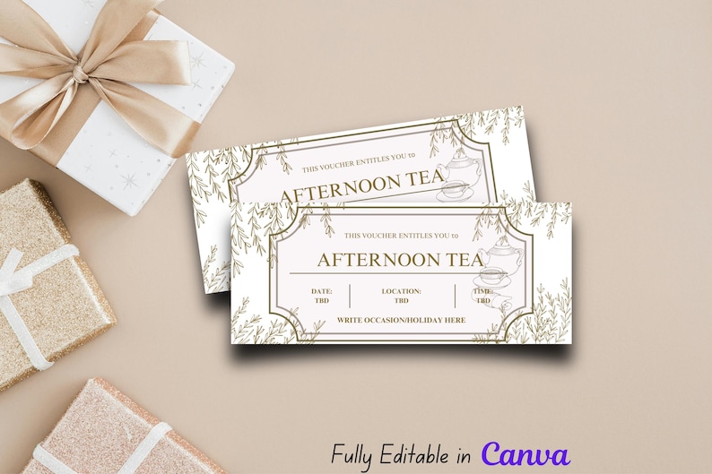 Editable Afternoon Tea Voucher Template: Printable Canva Gift (digital ...