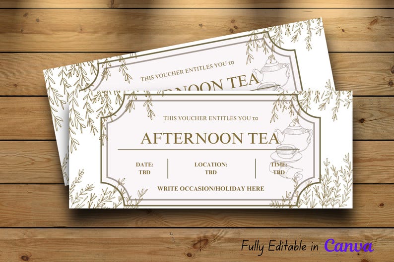 Editable Afternoon Tea Voucher Template: Printable Canva Gift (digital ...