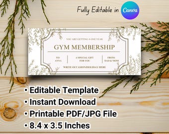 Gym Membership Gift Certificate - INSTANT DOWNLOAD - EDITABLE Text ...