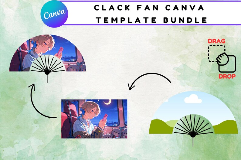 Editable Clack Fan Template | Sublimation Hand Fan, DIY Canva Design ...