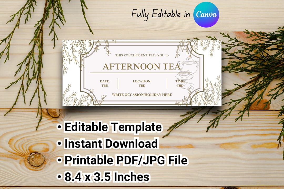 Editable Afternoon Tea Voucher Template: Printable Canva Gift (digital ...