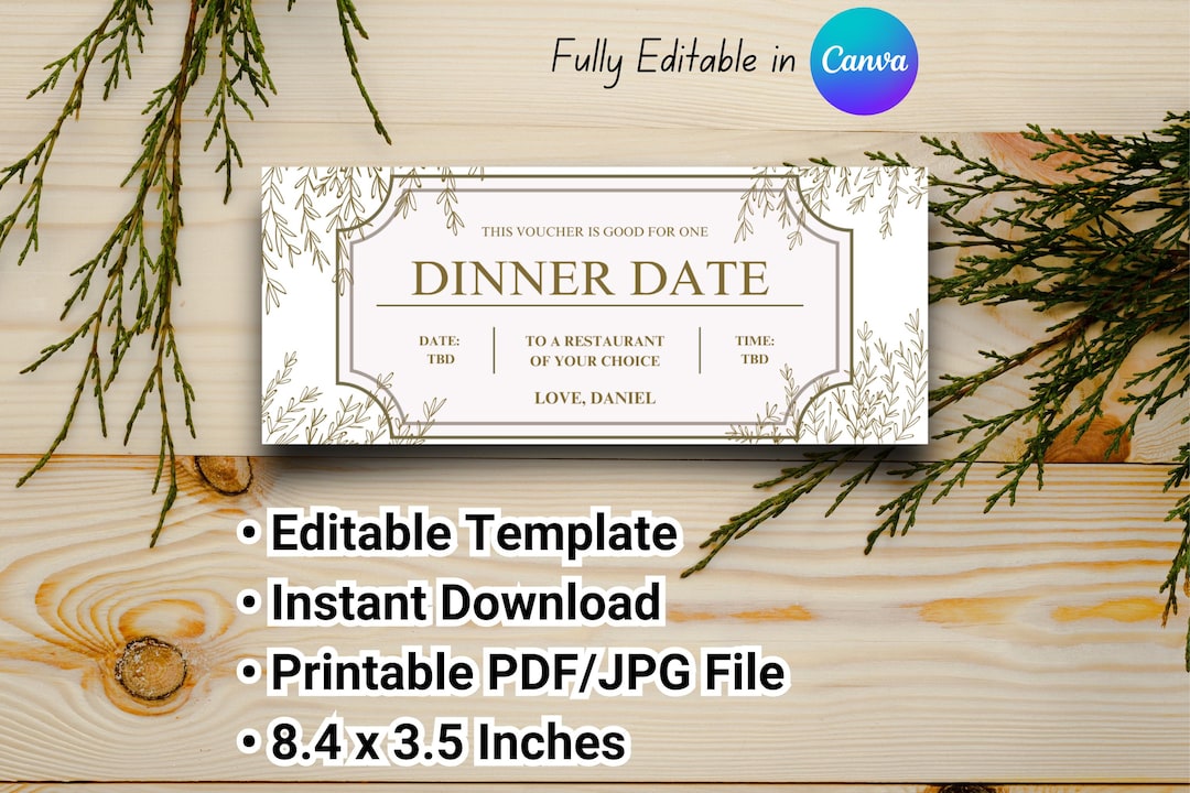 Editable Dinner Date Voucher Template: Printable Birthday Gift (canva ...