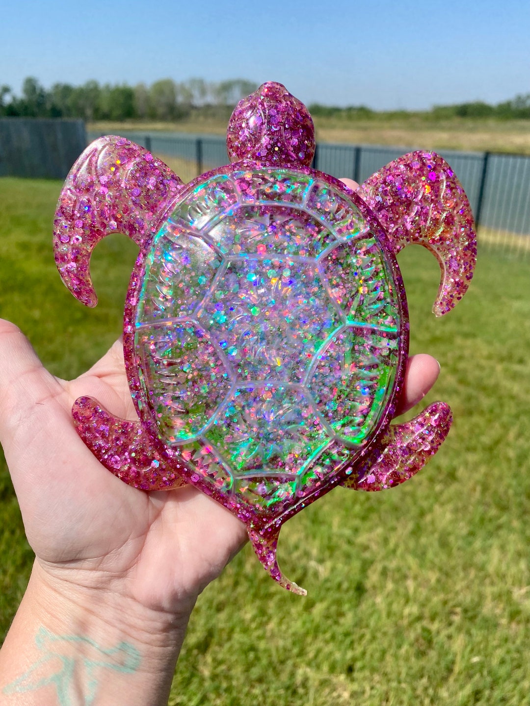Pink Holographic and Iridescent Resin Sea Turtle Figurine/resin Statue ...