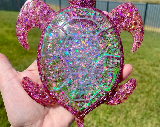 Pink Holographic and Iridescent Resin Sea Turtle Figurine/resin Statue ...