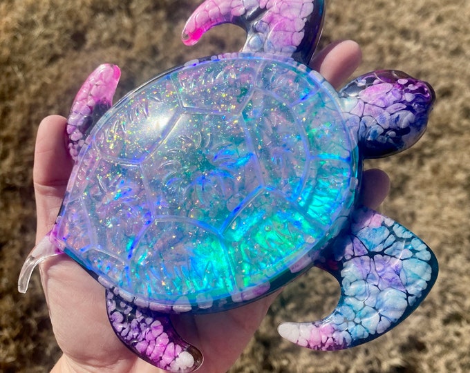 Iridescent Resin Sea Turtle Figurine/rainbow Ink Drop Turtle Statue ...