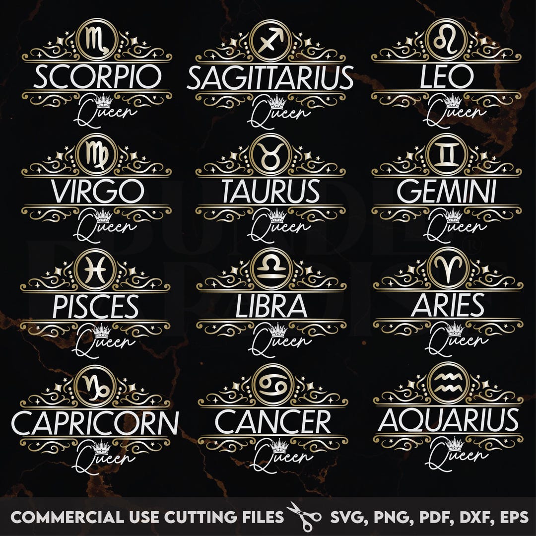 12 Zodiac Queen SVG Bundle, Zodiac Signs PNG, SVG Files for Cricut ...