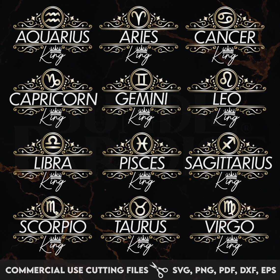 12 Zodiac King Bundle, 12 Zodiac SVG PNG Designs for Men, Digital ...