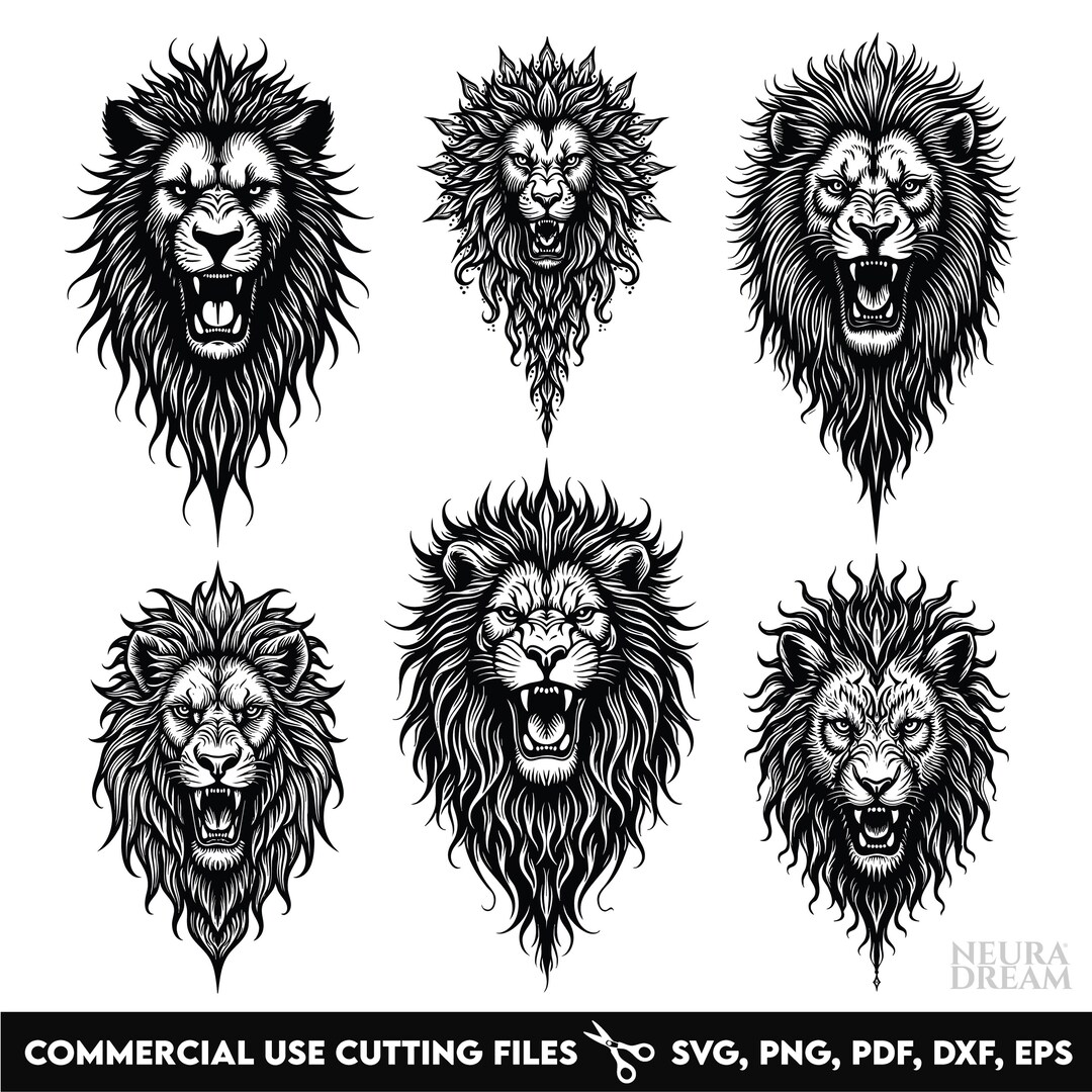 6 Lion Head SVG Bundle - Roaring - Wild Animal Vector Art - Lion ...