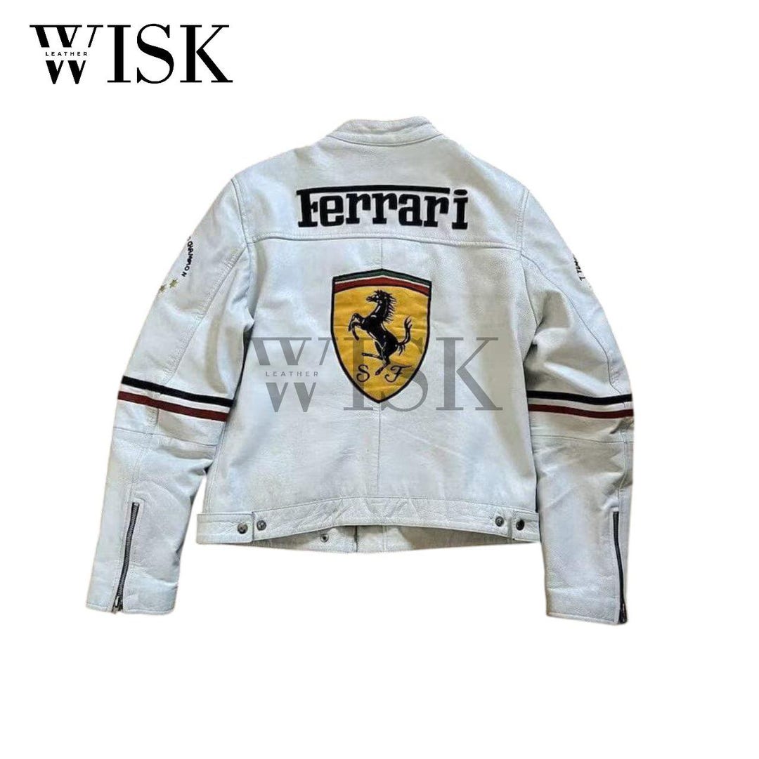 Ferrari Racing Leather Jacket, Vintage Style Handmade Ferrari Biker ...