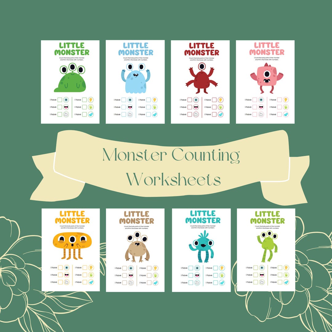 Monster Counting Body Parts Activity Worksheets, EYFS Resource, Instant ...