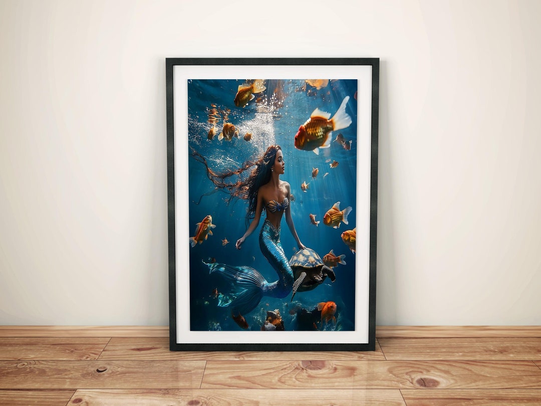 Mermaid & Sea Turtle Art Print: Underwater Fantasy Poster - Etsy Canada