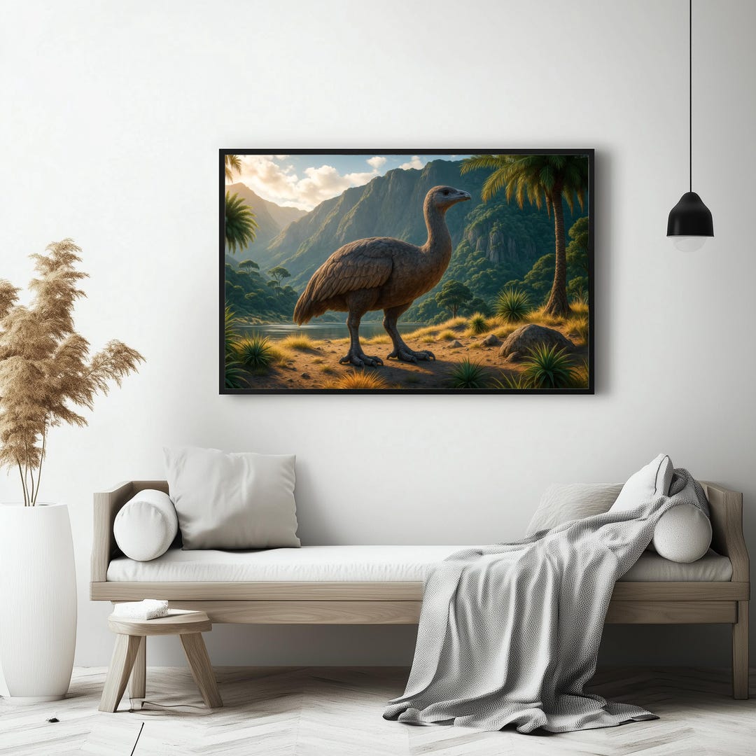 Giant Moa in Prehistoric New Zealand Landscape Wall Art Print – Extinct ...