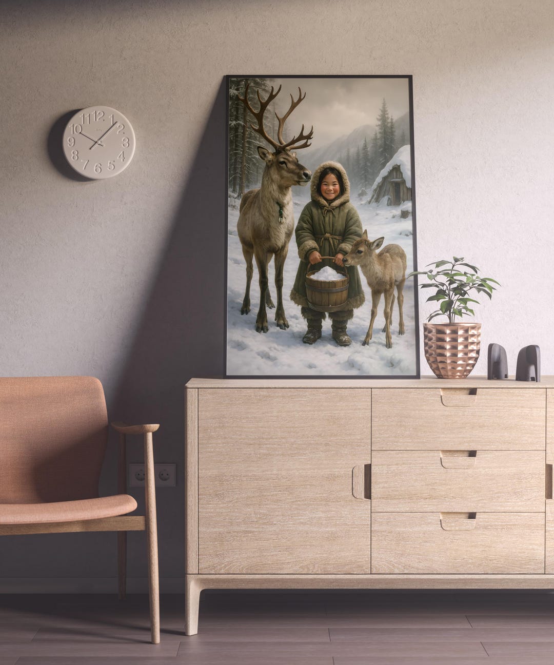 Sámi Girl With Reindeer Art Print: Arctic Winter Scene - Etsy