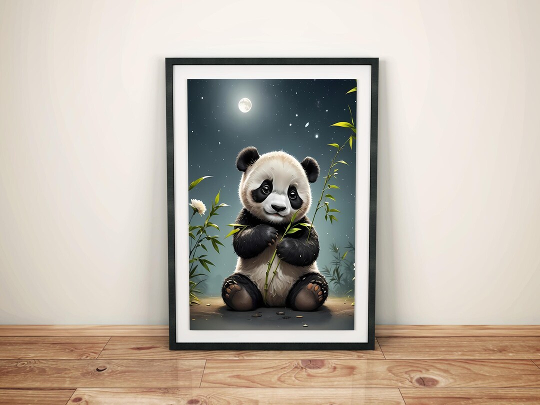 Adorable Panda Peddling in an Antique Chinese Bamboo Boat Poster ...