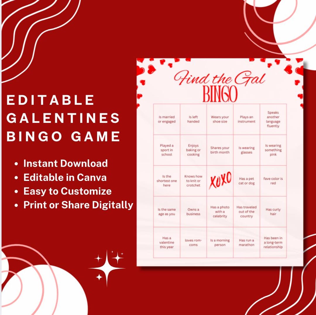 Printable Galentine’s Day Bingo Game | Find the Gal Icebreaker ...