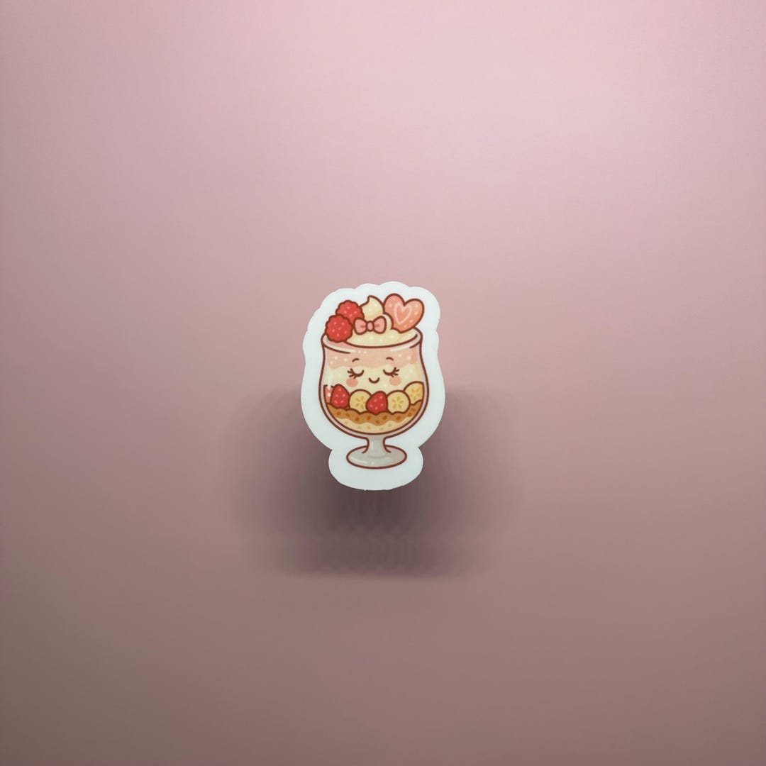 Strawberry Parfait Sticker | Kawaii Dessert Vinyl Sticker | Cozy Pastel ...