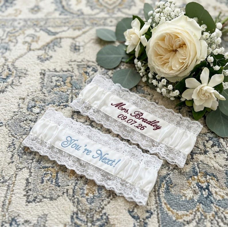 Custom Embroidered Bridal Garter, Lace Wedding Garter Personalized With ...