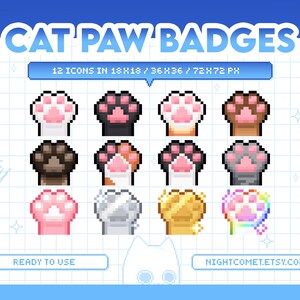 Pixel Art Cat Paw Badges for Twitch, Youtube, Discord (digital Download ...