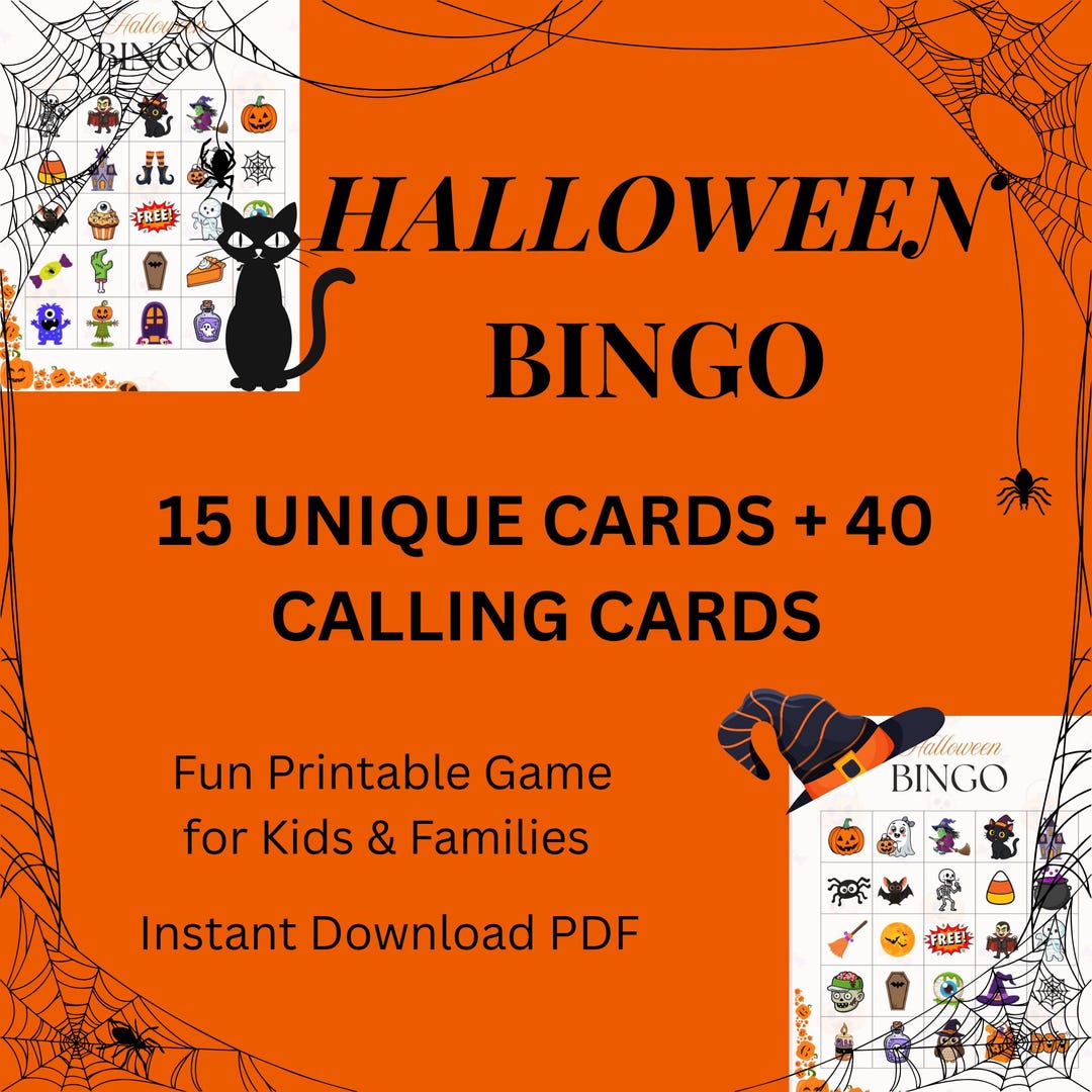 Halloween Bingo Printable Game – 15 Bingo Cards + 40 Calling Cards ...