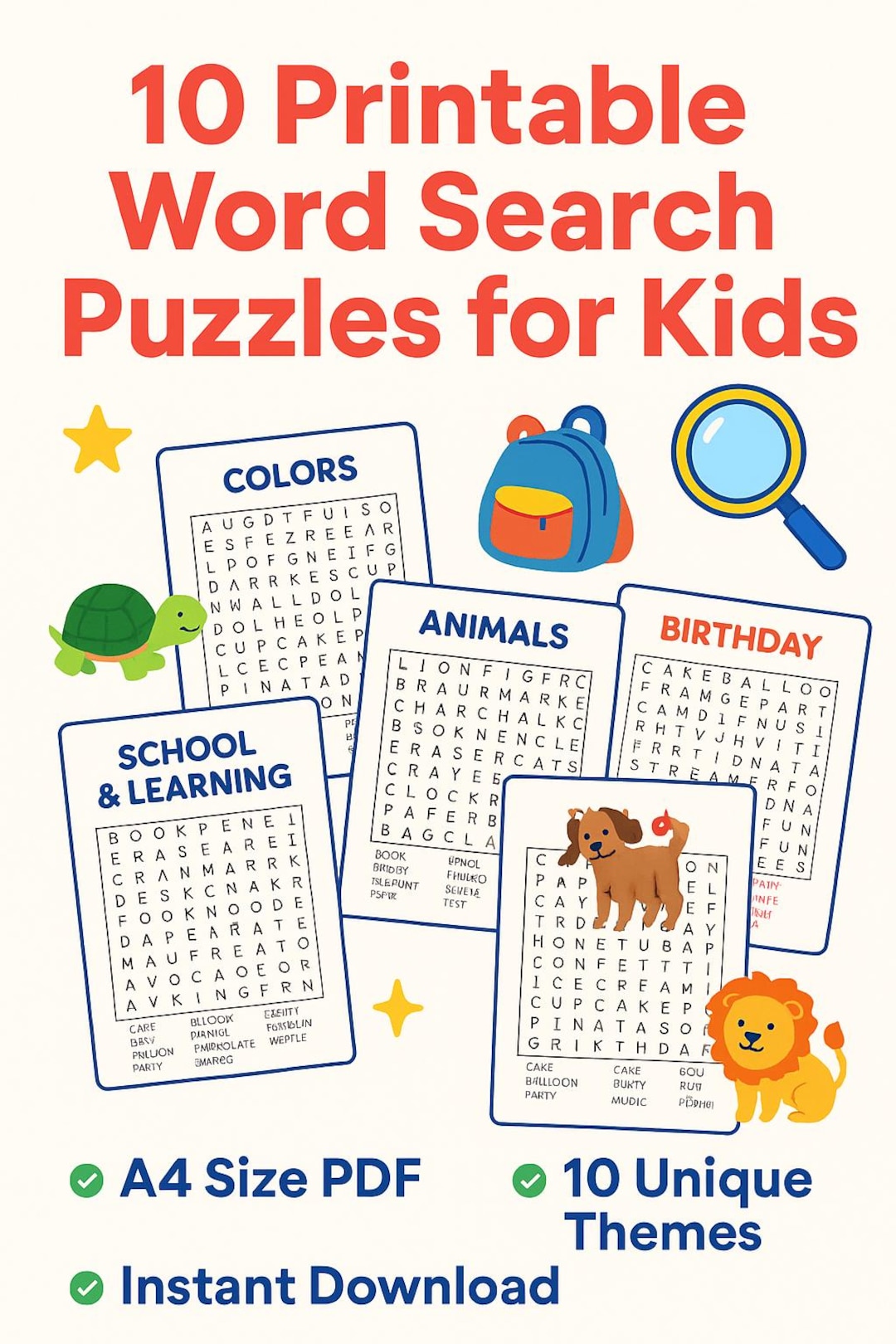 10 Fun Word Search Puzzles for Kids – Printable Activity Bundle ...