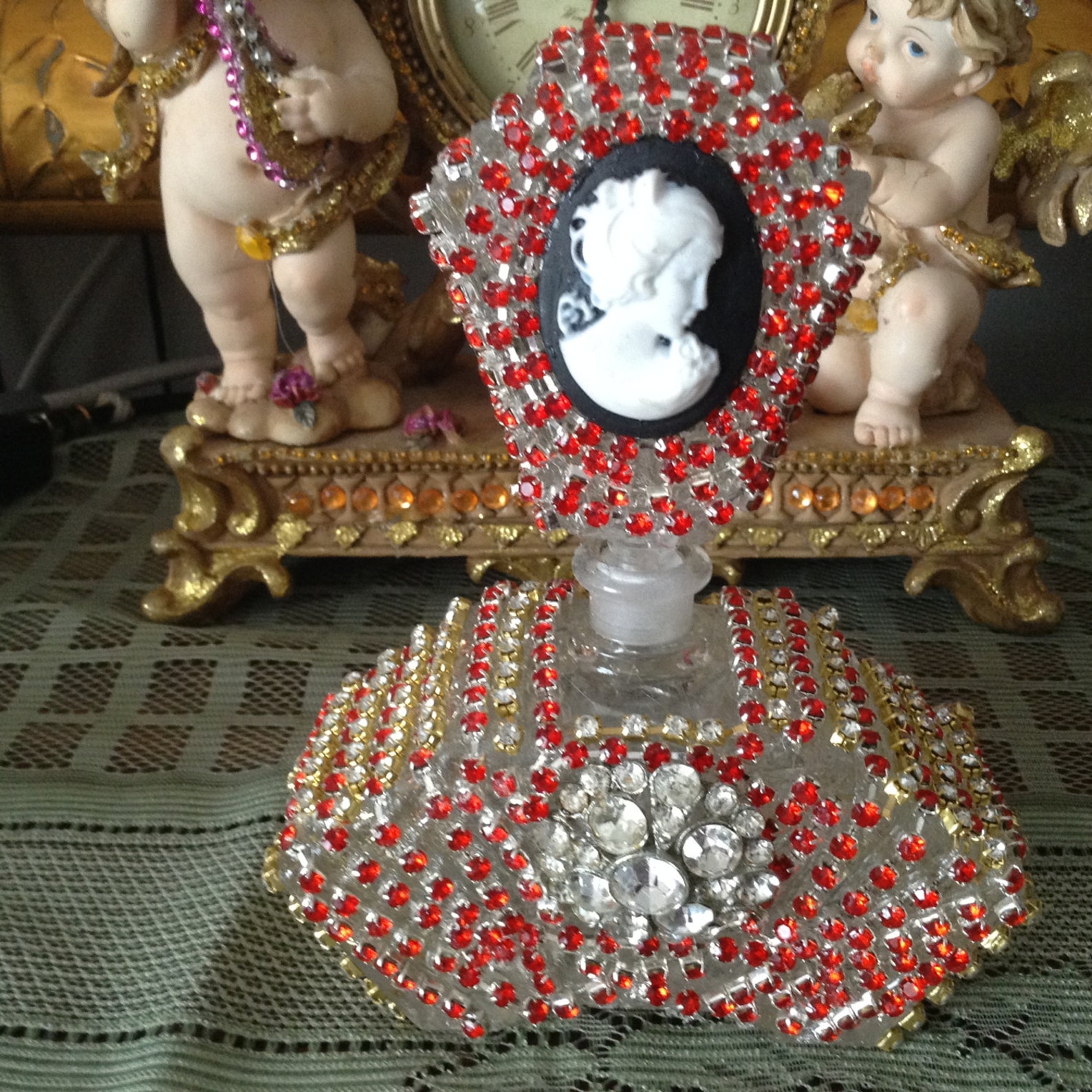 Red Jeweled Cameo Perfume Bottle - Etsy