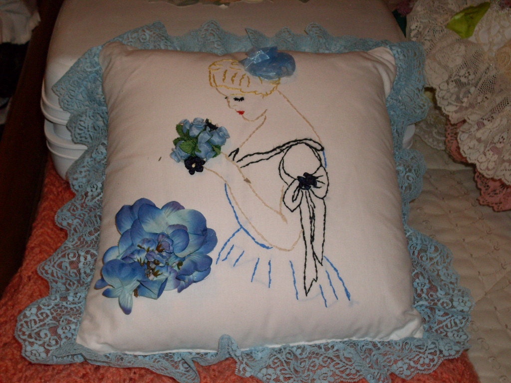 Victorian Lady Pillow in Blue - Etsy