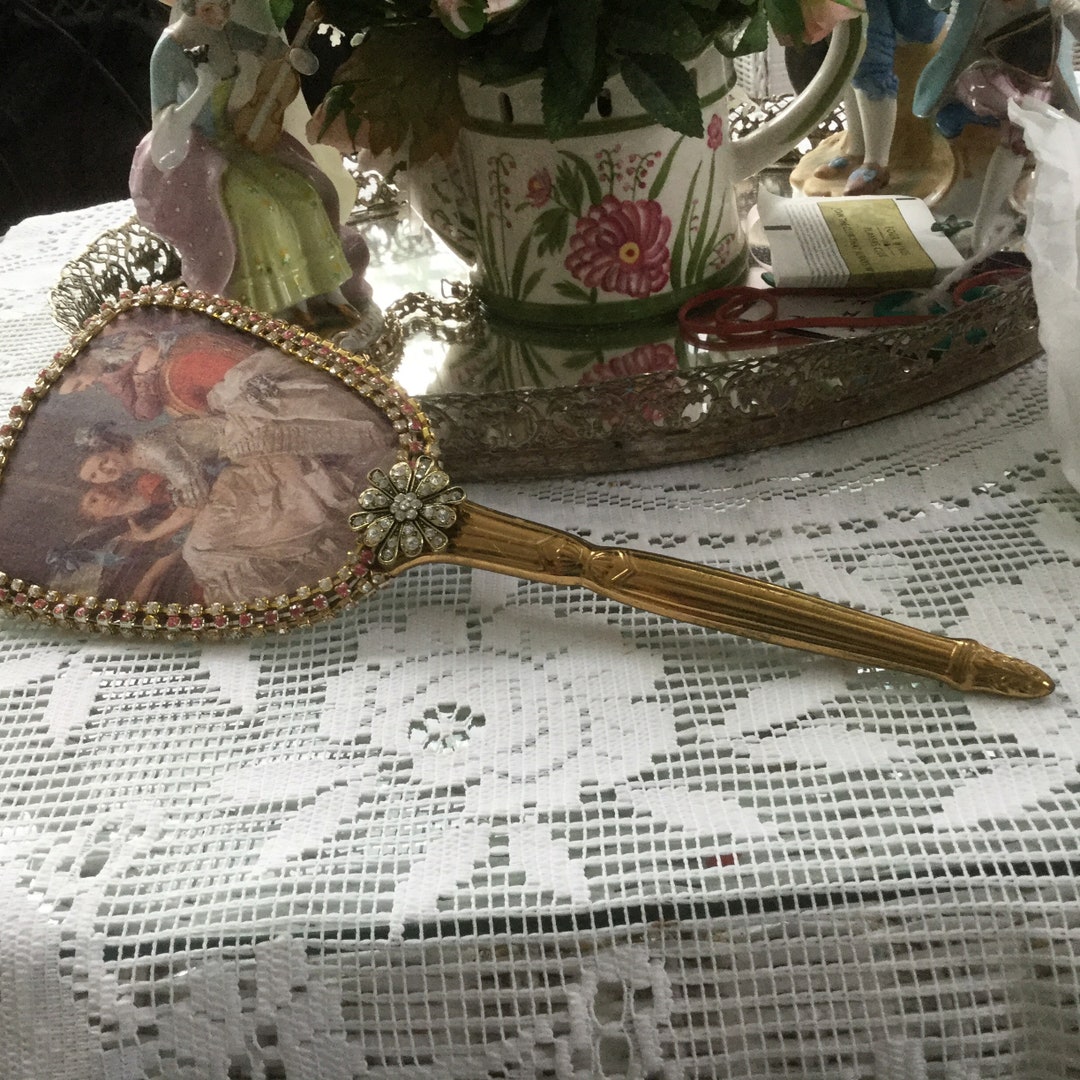 Jeweled Hand Mirror With Victorian Couple Clear Jewels - Etsy