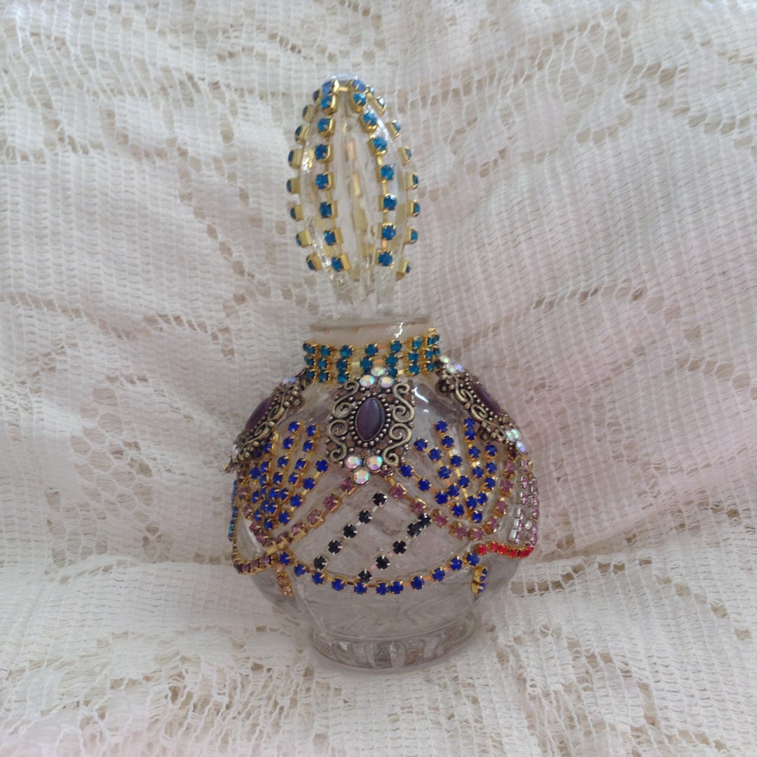 Jeweled Perfume Bottle, in Various Colored Jewels, With Stopper and ...