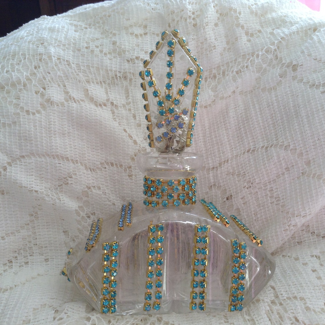 Jeweled Perfume Bottle 7 Inches, With Stopper Top, in Red and Blue ...