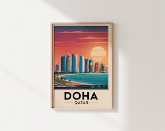 Doha Skyline Art Print – Modern Cityscape With Sunset Reflection, Qatar ...