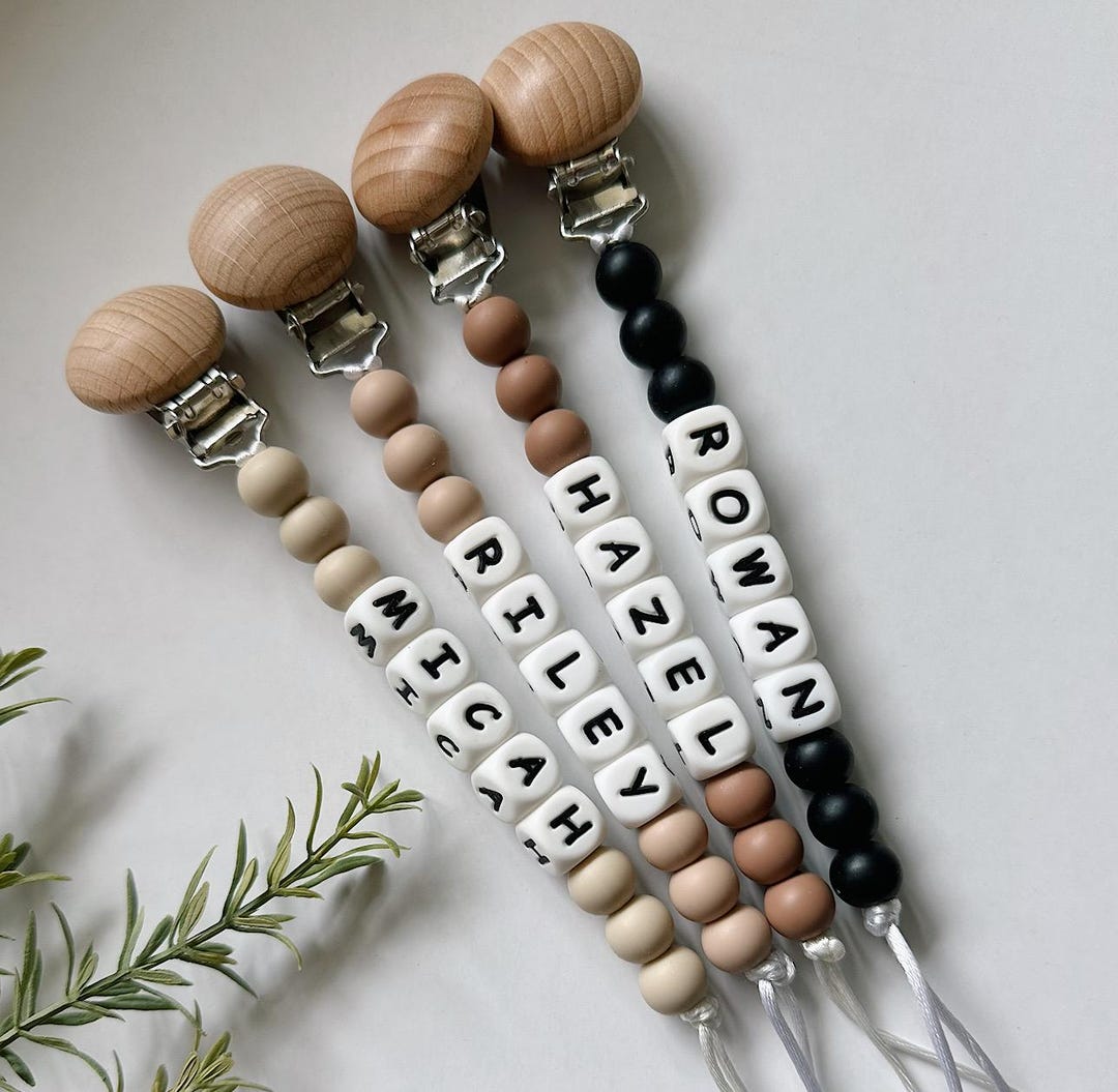 Personalized Pacifier Clip - Neutrals - Etsy