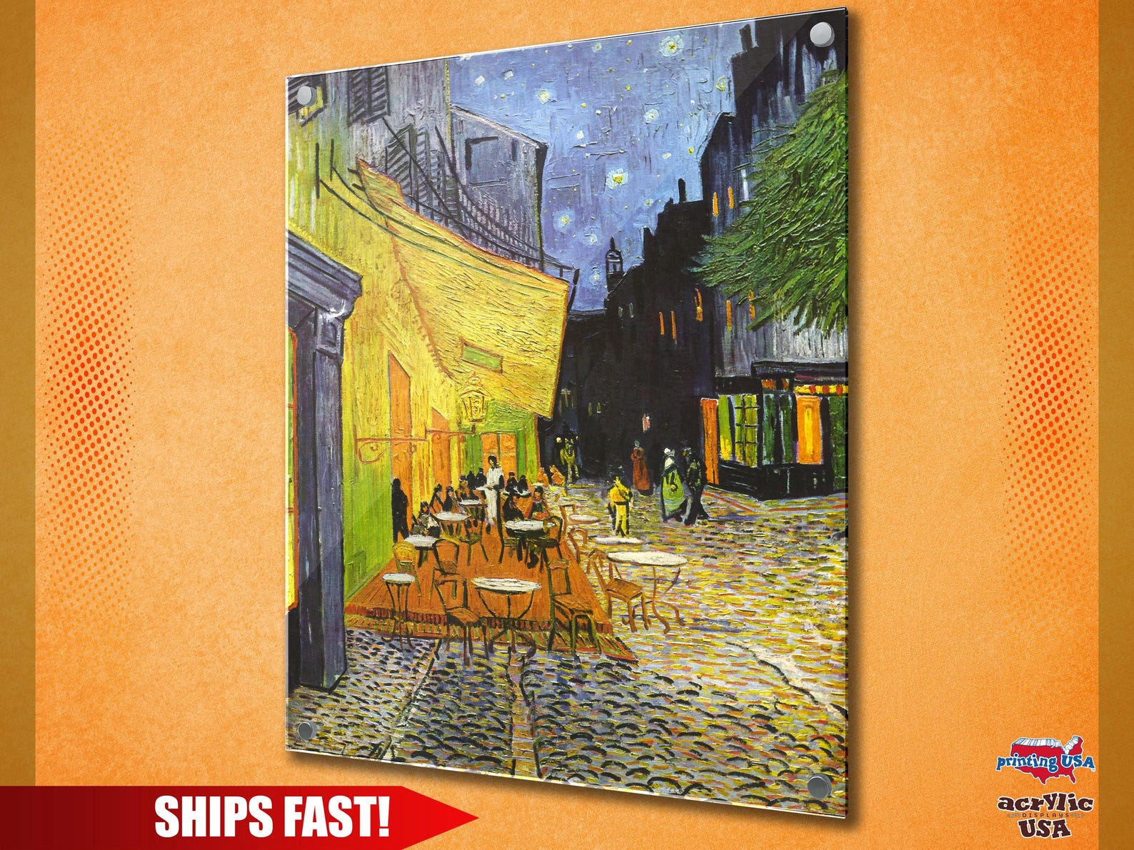 Café Terrace at Night, Office Acrylic Wall Display, Custom Print ...