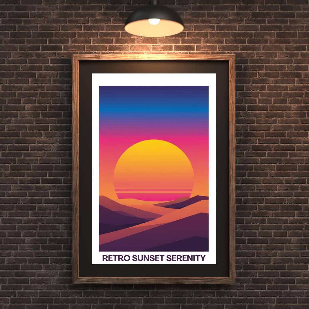 Retro Sunset Poster A3 - Vaporwave Gradient Print - Colorful 80s ...