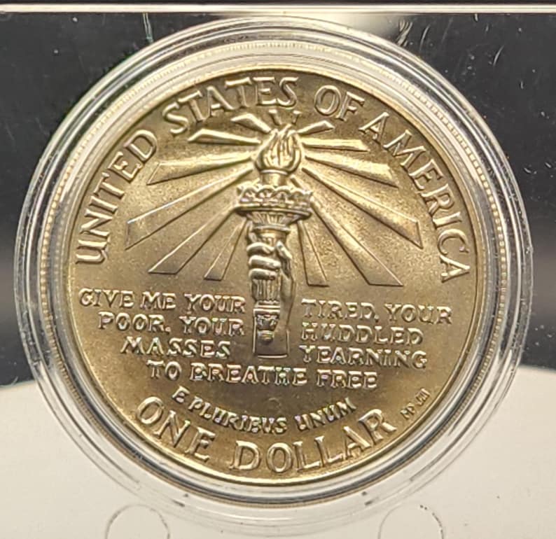 1986 P Ellis Island Commemorative Silver Dollar • 90% Silver • Gold ...