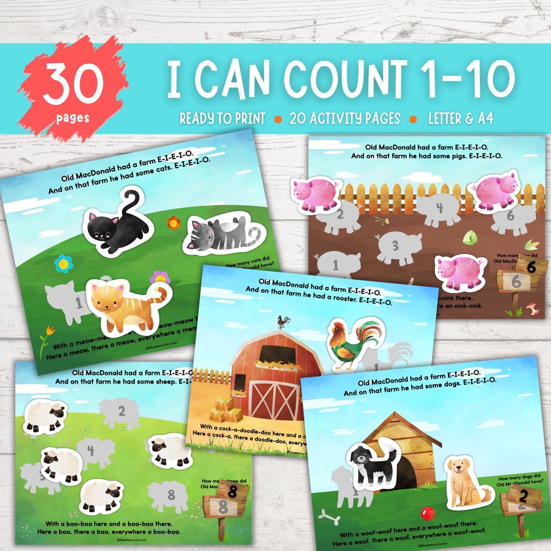 Counting 1-10 With Farm Animals Busy Book for Preschool Math Activity ...