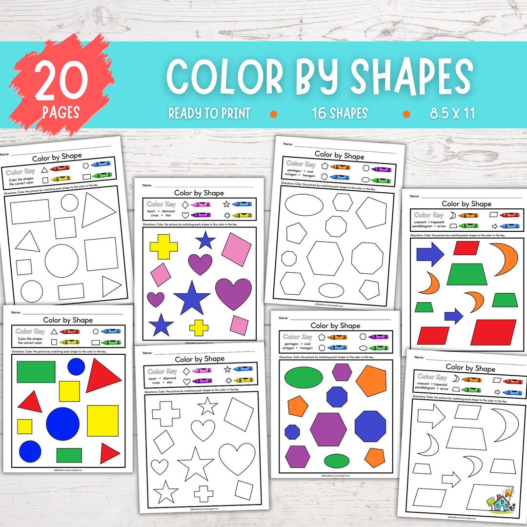 Color by Shape Worksheets for Preschool 2D Shapes Identification ...