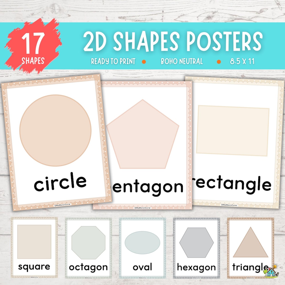 Shapes Posters Printable for First Grade Boho Neutral Classroom ...