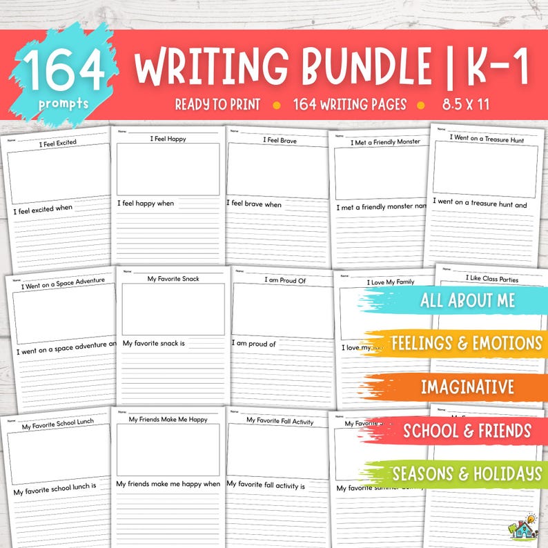 Writing Bundle for 1st Grade Printable Journal Prompts for Kindergarten ...
