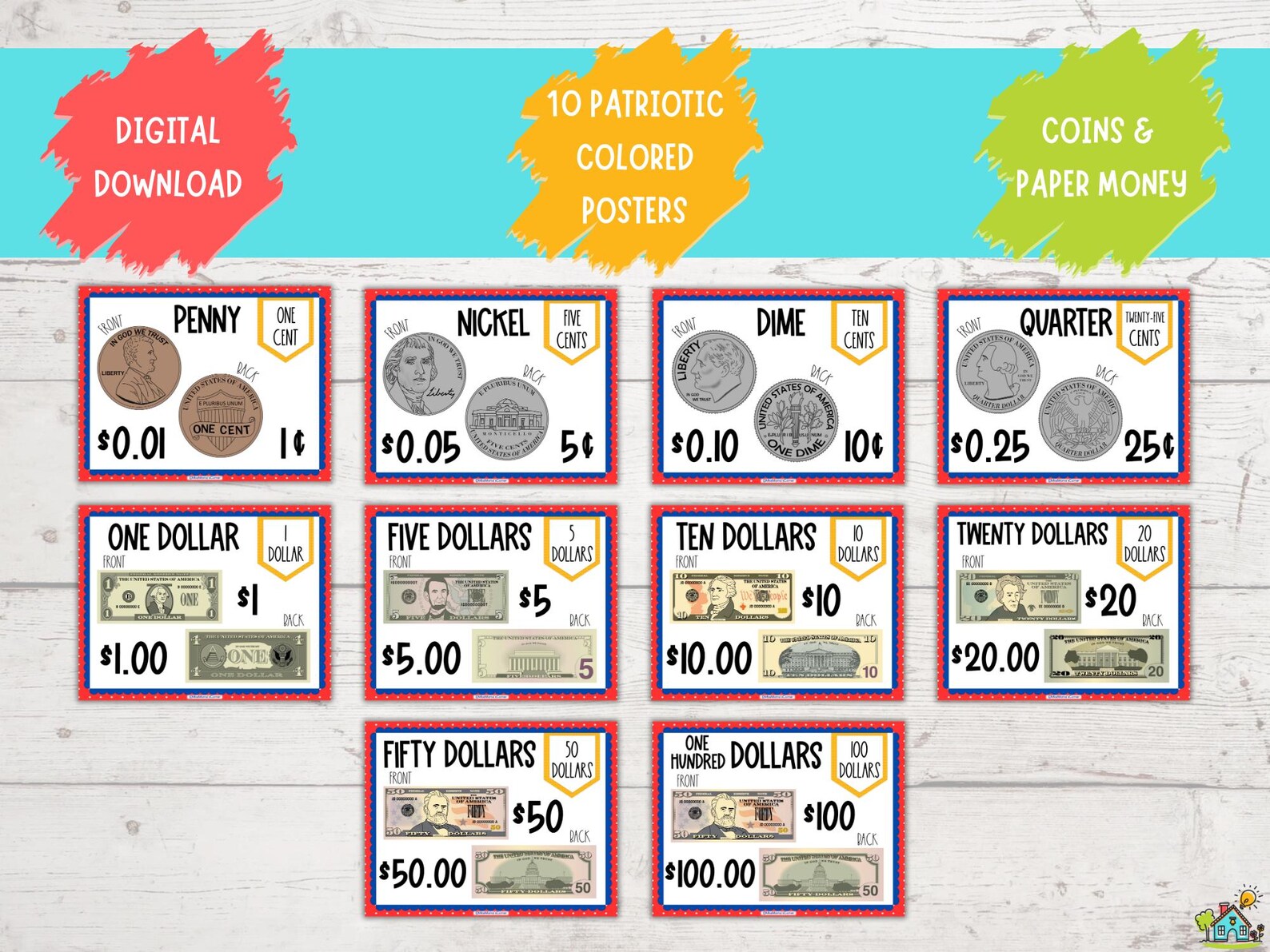 US Money Posters, Classroom Posters, US Coins, US Paper Money, Large ...